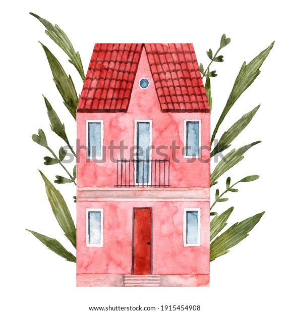 Tiny Red House Facade Hand Painted Stock Illustration 1915454908 ...