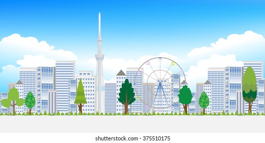 Tokyo Tree Landscape Background Stock Vector (Royalty Free) 370777733