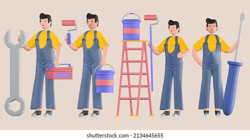 Tool Guy Character Set 3d Rendering Stock Illustration 2134645655 ...