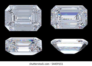 Top Bottom Side Views Emerald Diamond Stock Illustration 54459151