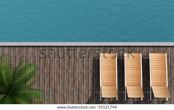 Top View Boardwalk Three Beach Chair Stock Illustration 95521744