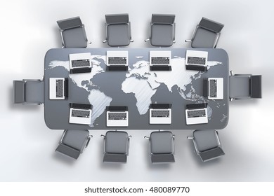 Top View Conference Table Map Laptops Stock Illustration 480089770 ...