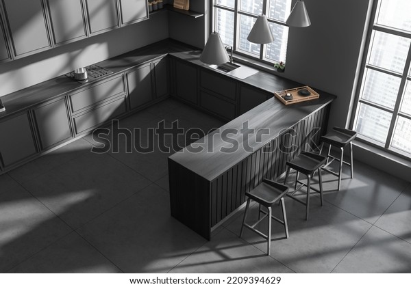 Top View Dark Kitchen Interior Bar Stock Illustration 2209394629 ...