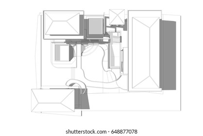 Top View Wireframe Structure House 3d Stock Illustration 648877078 ...