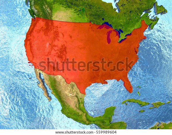Topdown View Usa Highlighted Red Surrounding Stock Illustration ...