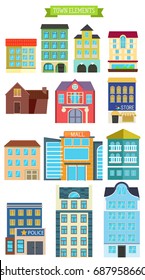 Town Elements Vector Flat Illustration Stock Vector (Royalty Free ...