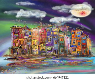 Town Moon Clouds Stock Illustration 664947121 | Shutterstock