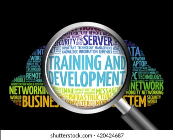 Ilustrasi Stok Training Development Word Cloud Magnifying Glass ...