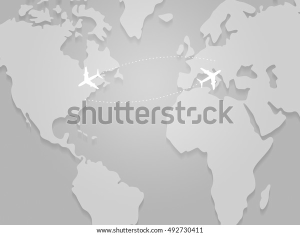 Transatlantic Flight Paths On Map Stock Illustration 492730411 ...