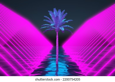 Translucent Palm Tree Neon Lines 3d Stock Illustration 2200754205 ...