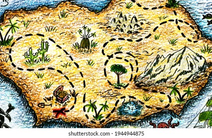 Treasure Map Drawing Made Colored Pencils Stock Illustration 1944944875 ...