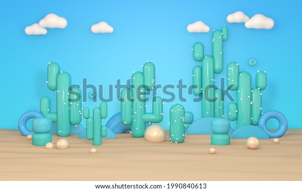 Tree Cartoon Wall Background 3d Illustration Stock Illustration ...