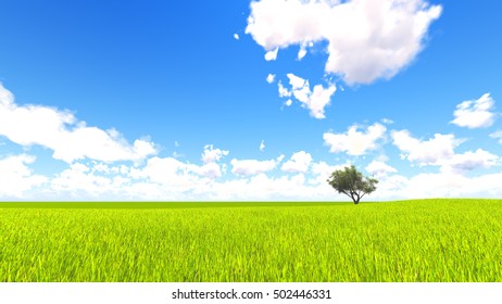 Tree Field Grass Perfect Sky Landscape Stock Illustration 502446331 ...