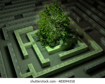 Tree Image Labyrinth Night 3d Illustration Stock Illustration 483094318 ...