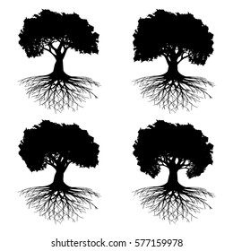 Big Root Tree Silhouette Dry Leaf: immagine vettoriale stock (royalty ...