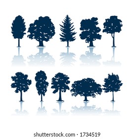 Black Green Tree Silhouettes On White Stock Photo (Edit Now) 699021865