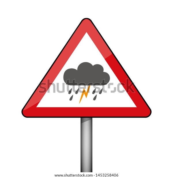 Triangular Warning Sign Thunderstorm Weather Illustration Stock ...