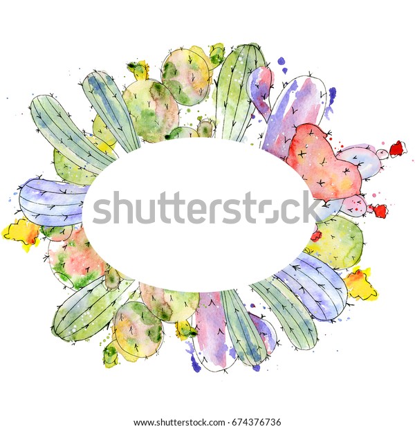 Tropical cactus arrangements, borders, frames watercolor cacti print ...