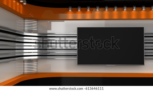 Tv Studio. Orange studio. Backdrop for TV shows .TV on wall. News ...