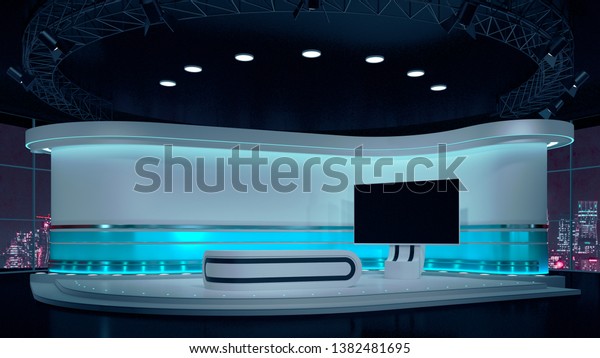 Tv Virtual Studio Background 3d Illustration Stock Illustration ...