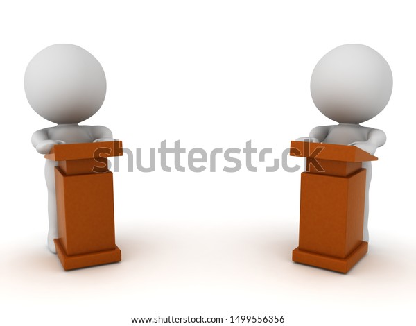 Two 3d Characters Debating Lecterns 3d Stock Illustration 1499556356 ...