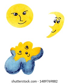 Two Cartoon Moons Cartoon Cloud Drawn Stock Illustration 1489769882 ...