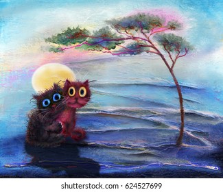 Two Cats Under Tree Stock Illustration 624527699 | Shutterstock