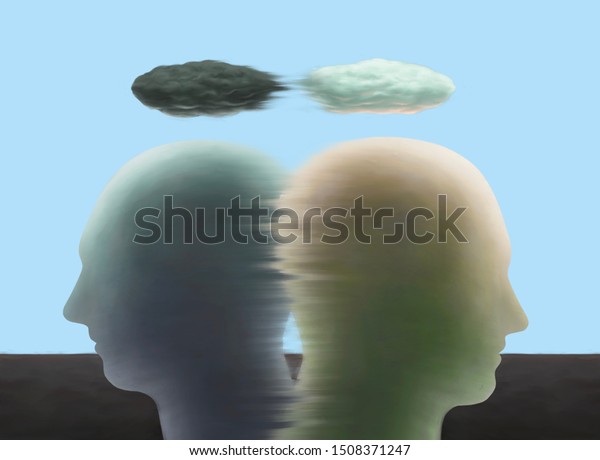 Two Contrast Human Heads Contrast Cloud Stock Illustration 1508371247 ...