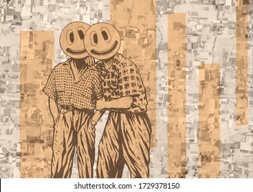 Two Friends Posing Emoticons Instead Faces Stock Illustration ...