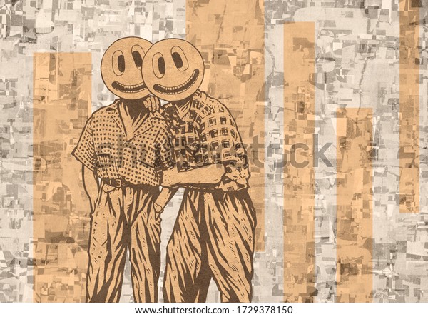 Two Friends Posing Emoticons Instead Faces Stock Illustration ...