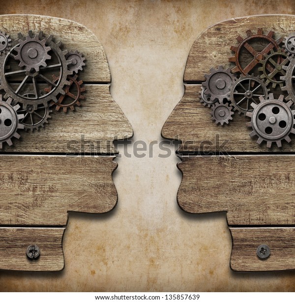 Two Human Head Silhouettes Cogs Gears Stock Illustration 135857639 ...