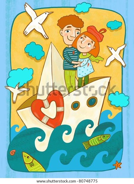 Two Lovers On Ship Sailing On Stock Illustration 80748775