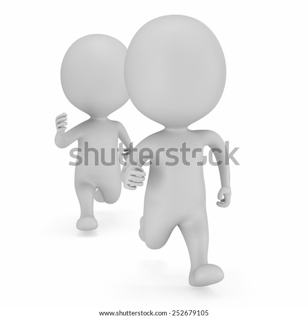 Two men running. 3D render isolated on white. Chase, fitness concept.