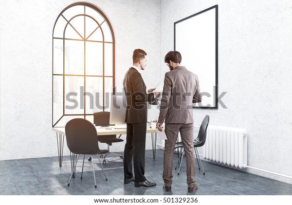 Two Men Suits Standing Office Table Stock Illustration 501329236 ...