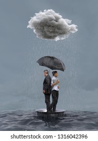 Two People Float Basin Rain 3d Stock Illustration 1316042396 | Shutterstock