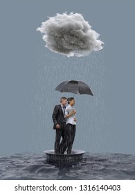 Two People Float Basin Rain 3d Stock Illustration 1316140403 | Shutterstock