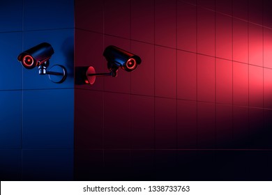 Two Security Cctv Cameras On Wall Stock Illustration 1338733742