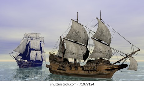 Two Ships Sea Stock Illustration 71079124 | Shutterstock