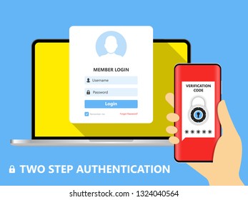 Two Step Authentication Illustration Flat Cartoon: ilustración de stock ...