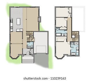 Two Storey Floor Plan Colored Stock Illustration 110239166