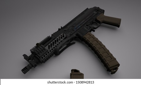 Two Submachine Guns On Table Photorealistic Stock Illustration ...