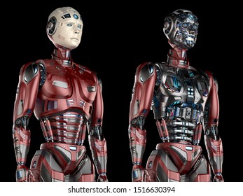 Two Very Detaield Android Cyborgs Futuristic Stock Illustration ...