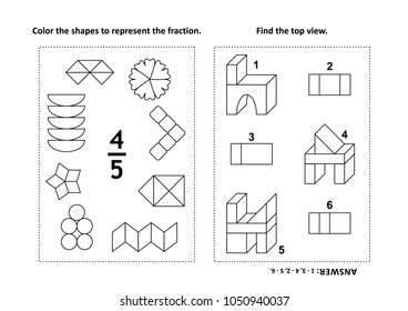 Two Visual Math Puzzles Coloring Pages Stock Illustration 1050940037
