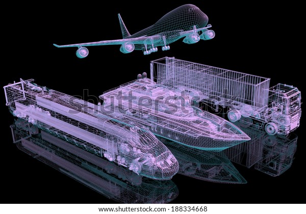 Types Transport 3d Model On Black Stock Illustration 188334668 ...