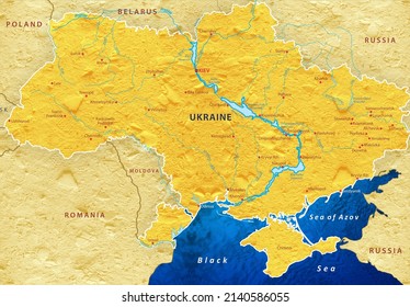 Ukraine Map Bordered Countires Rivers Stock Illustration 2140586055 ...
