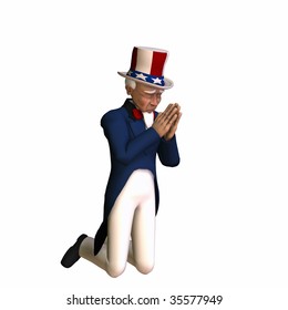 Ilustrasi Stok Uncle Sam Kneeling Praying Isolated On 35577949 ...