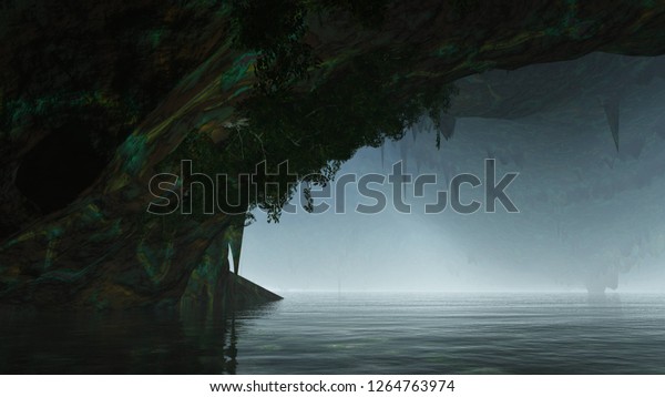 Underground Lake Cave 3d Rendering Stock Illustration 1264763974 ...