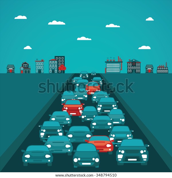 Стоковая иллюстрация «Urban Traffic Bitmap Concept Flat Style», 348794510