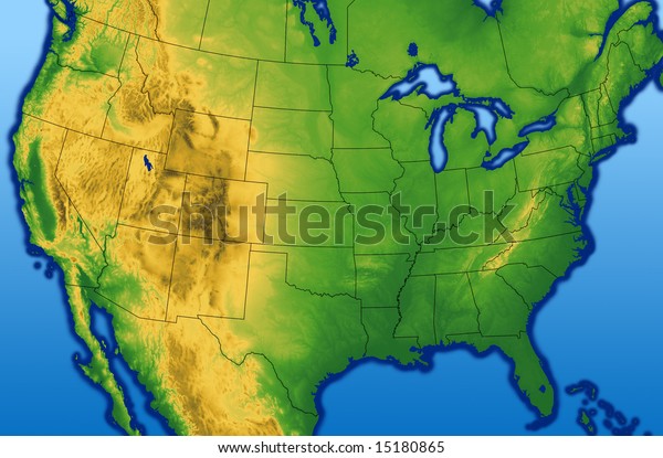 Usa Map Terrain Ocean Stock Illustration 15180865 | Shutterstock