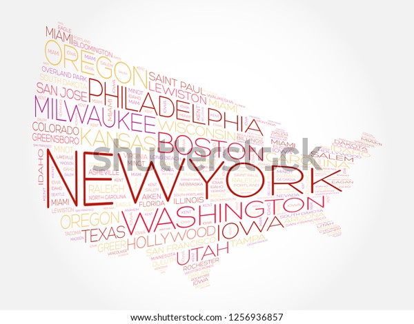 Usa Map Word Cloud Most Important Stock Illustration 1256936857 ...